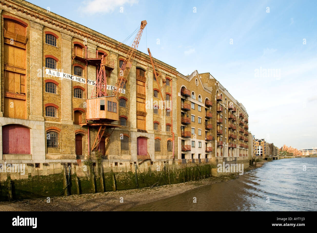 A & B King Henry's Wharves warehouses on the River Thames, Wapping ...