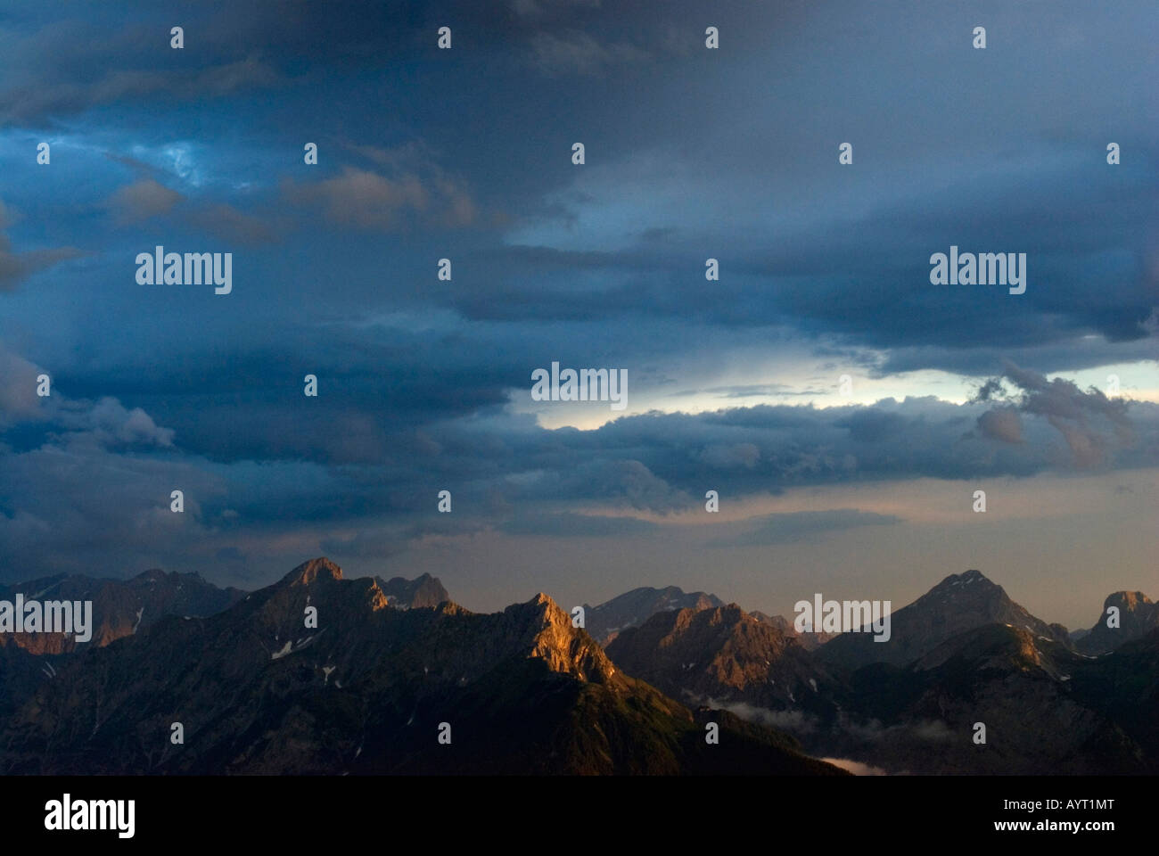 Thunder clouds forming over the Karwendel Range, Mt. Fiechter Spitz ...