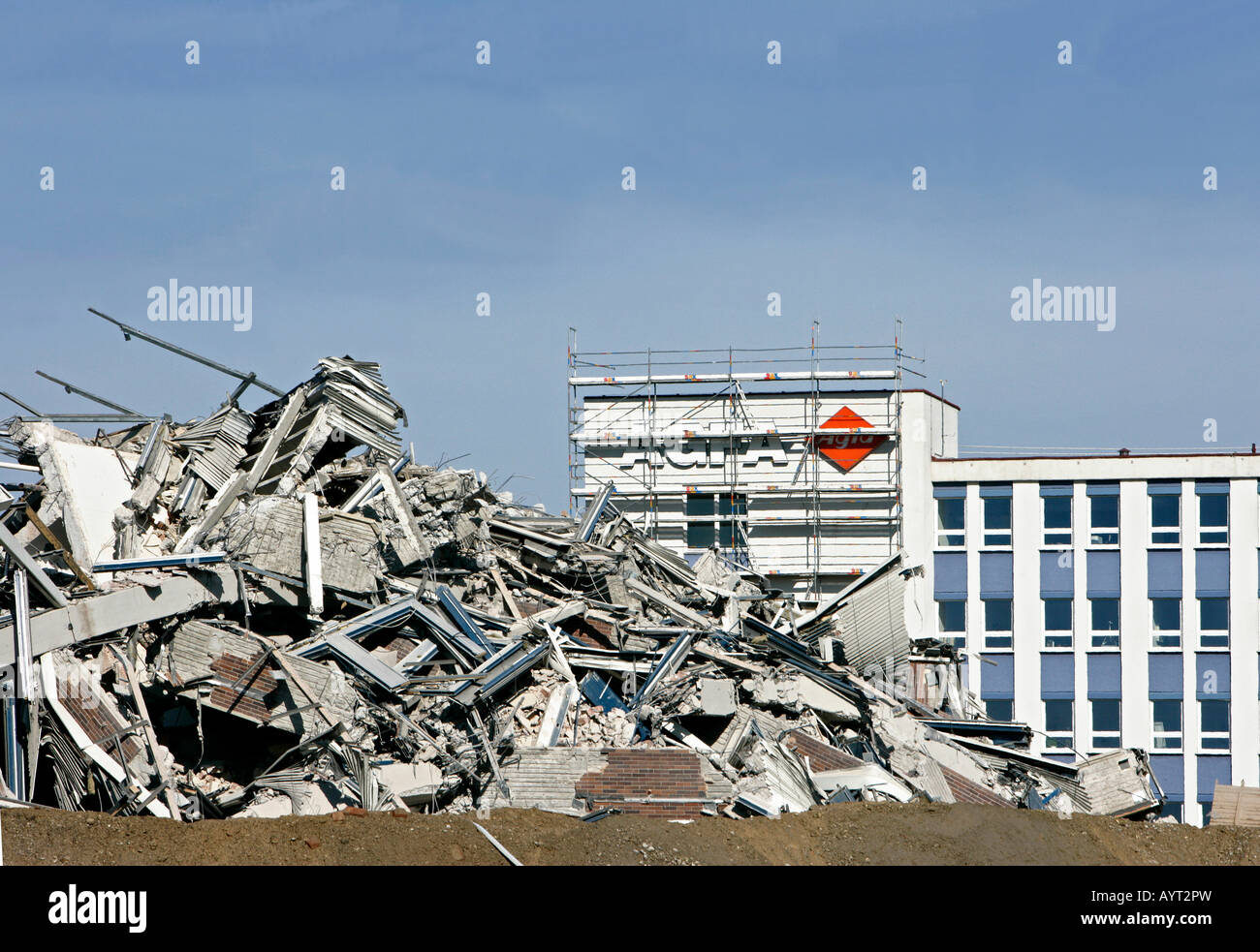 Rubble left in the wake of a demolished AGFA high-rise building ...