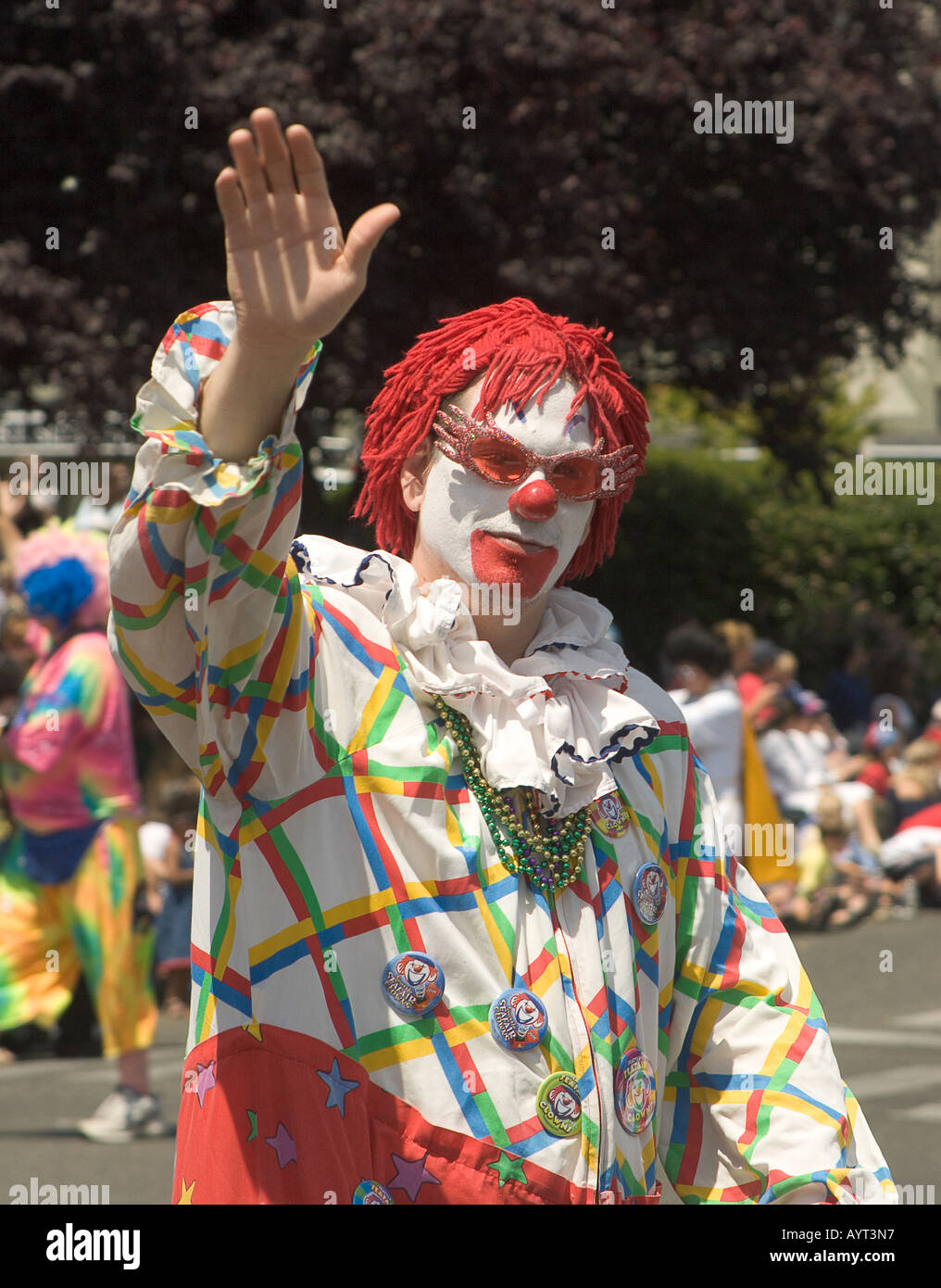 Waving clown at July 4 parade Stock Photo - Alamy