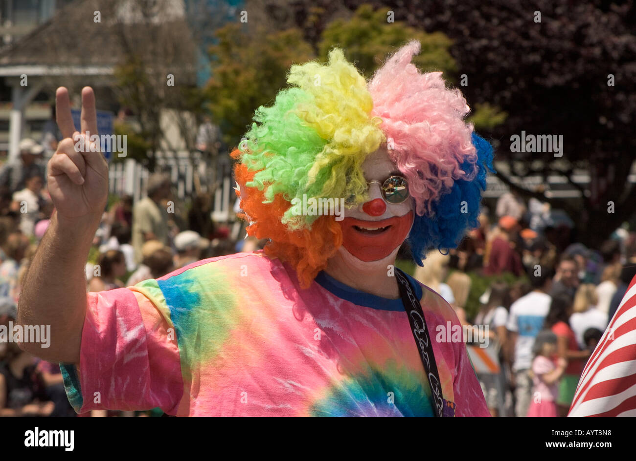 Waving clown at July 4 parade Stock Photo - Alamy