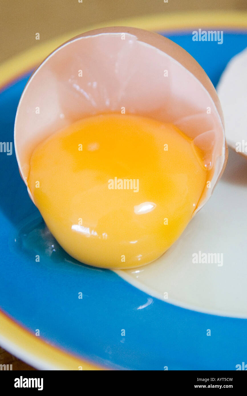 Raw cracked-open egg Stock Photo - Alamy