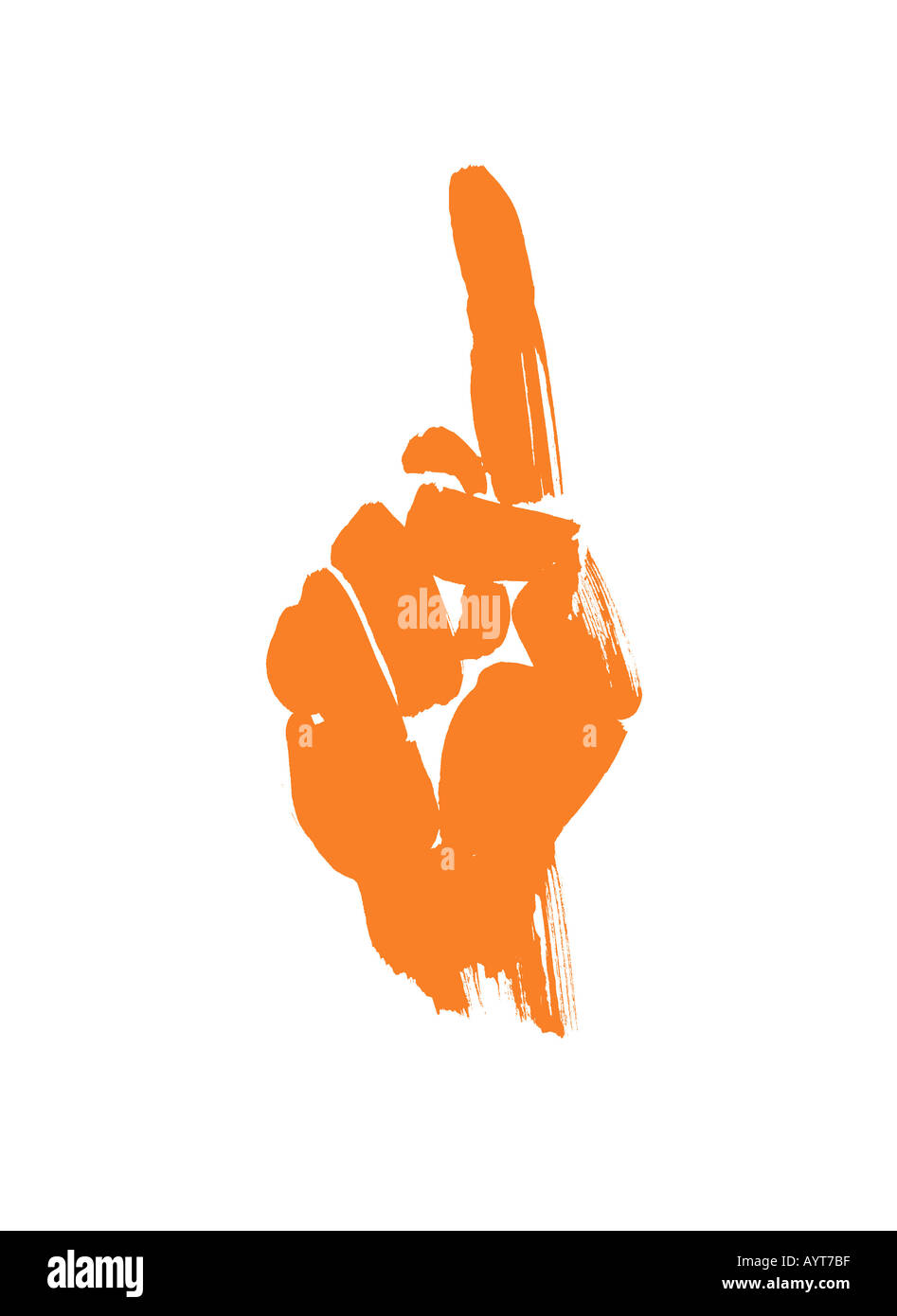 Orange brush work illustration of a finger pointing up Stock Photo - Alamy