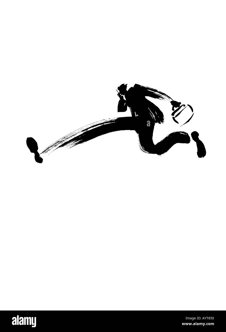 Black brush work illustration of a businessman running Stock Photo - Alamy