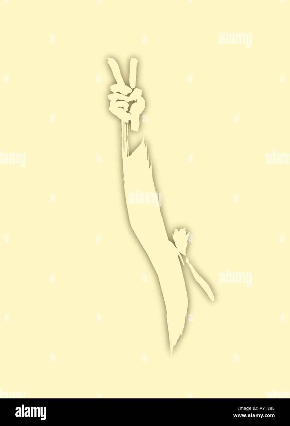 Illustration of a businessman holding up a peace sign Stock Photo - Alamy