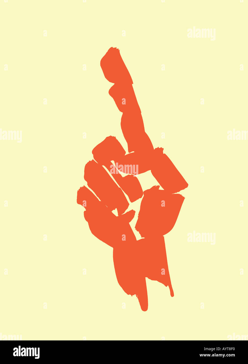 Orange brush work illustration of a pointing finger Stock Photo - Alamy