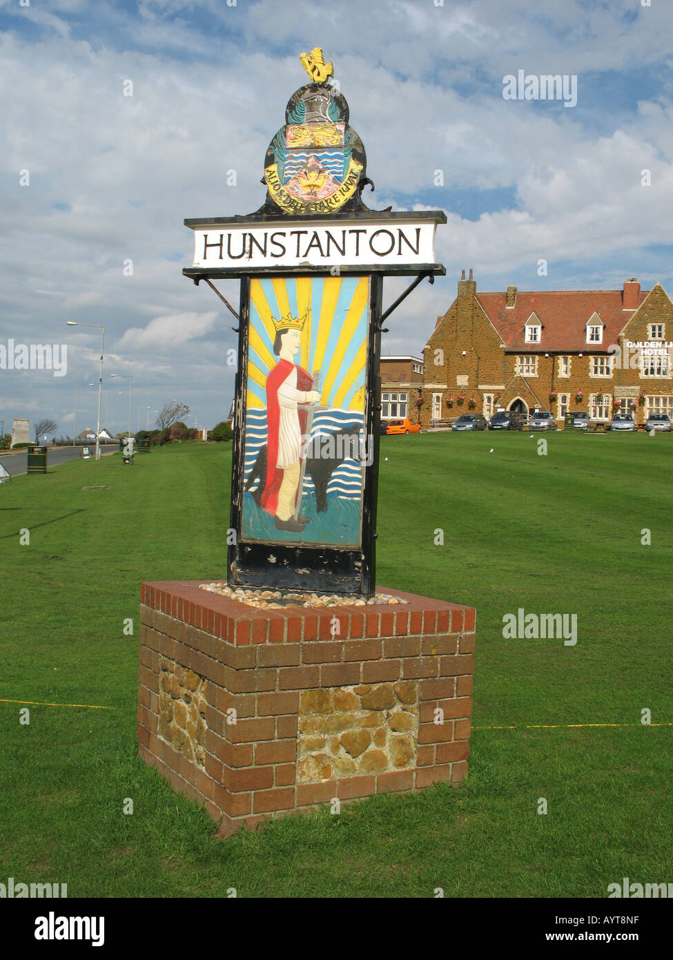 Hunstanton Village Green and Sign Norfolk UK Stock Photo - Alamy