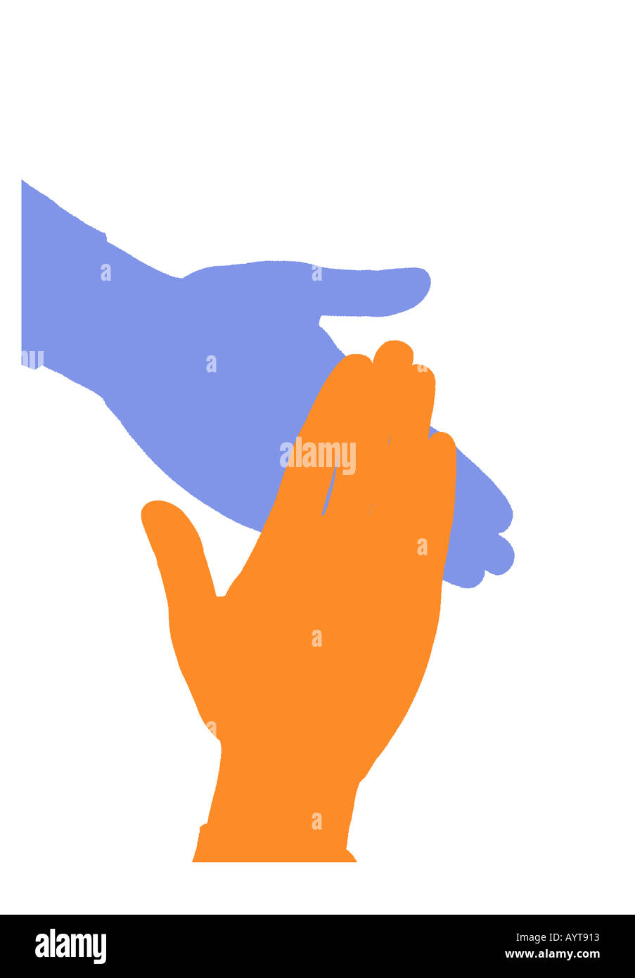 Silkscreen illustration of blue and orange hands Stock Photo - Alamy
