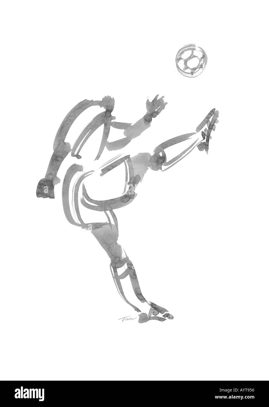 Artistic black ink painting of a soccer player Stock Photo - Alamy