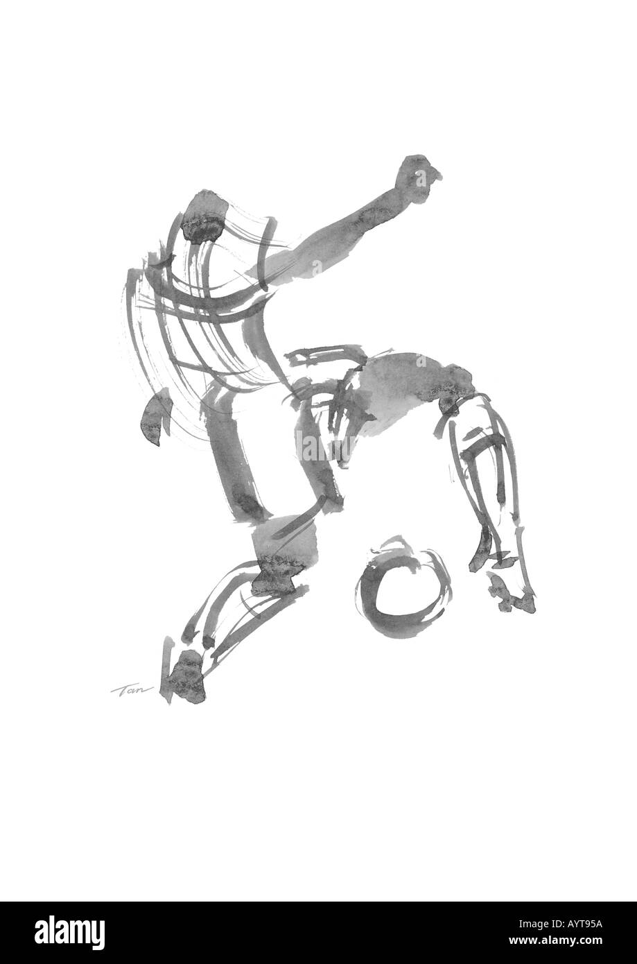 Artistic black ink painting of a soccer player Stock Photo - Alamy