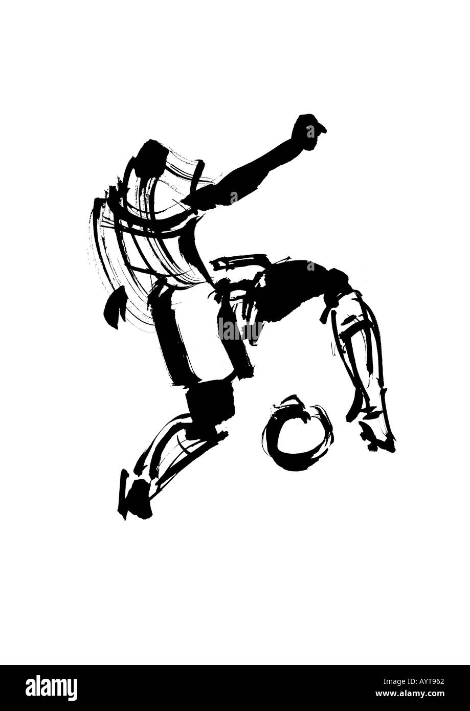 Artistic black ink painting of a soccer player Stock Photo - Alamy