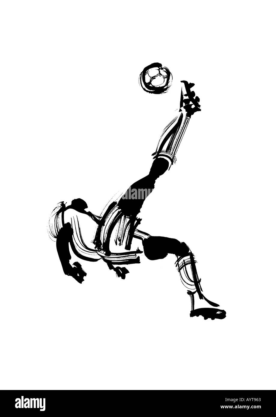 Artistic black ink painting of a soccer player Stock Photo - Alamy