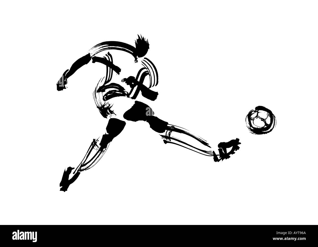 Artistic black ink painting of a soccer player Stock Photo - Alamy
