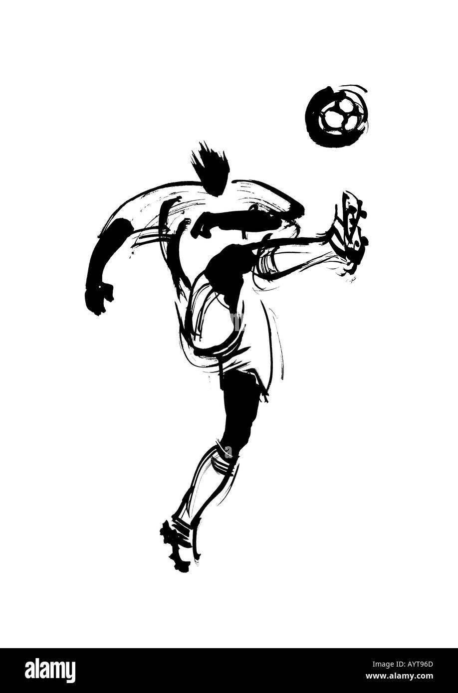 Artistic black ink painting of a soccer player Stock Photo - Alamy