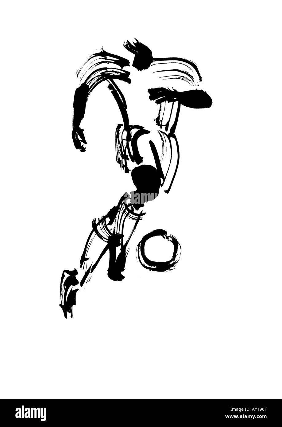 Artistic black ink painting of a soccer player Stock Photo - Alamy
