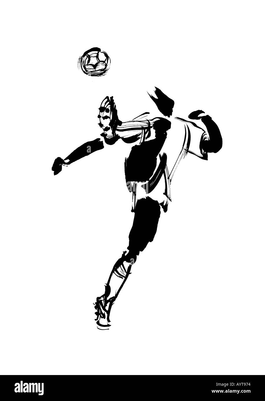 Artistic black ink painting of a soccer player Stock Photo - Alamy