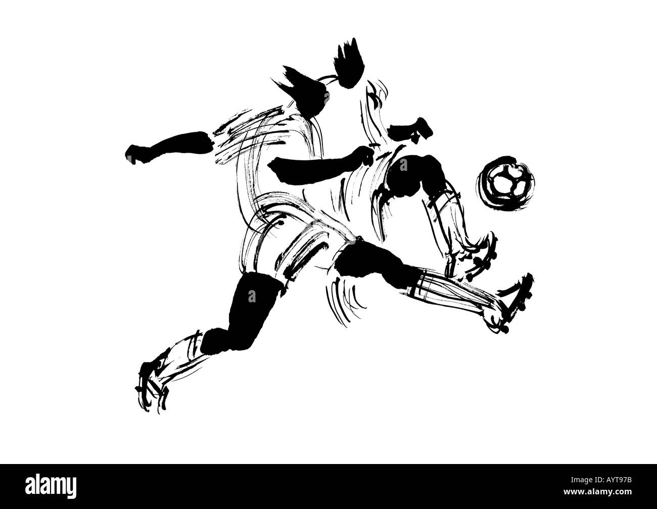 Artistic black ink painting of two soccer players Stock Photo - Alamy