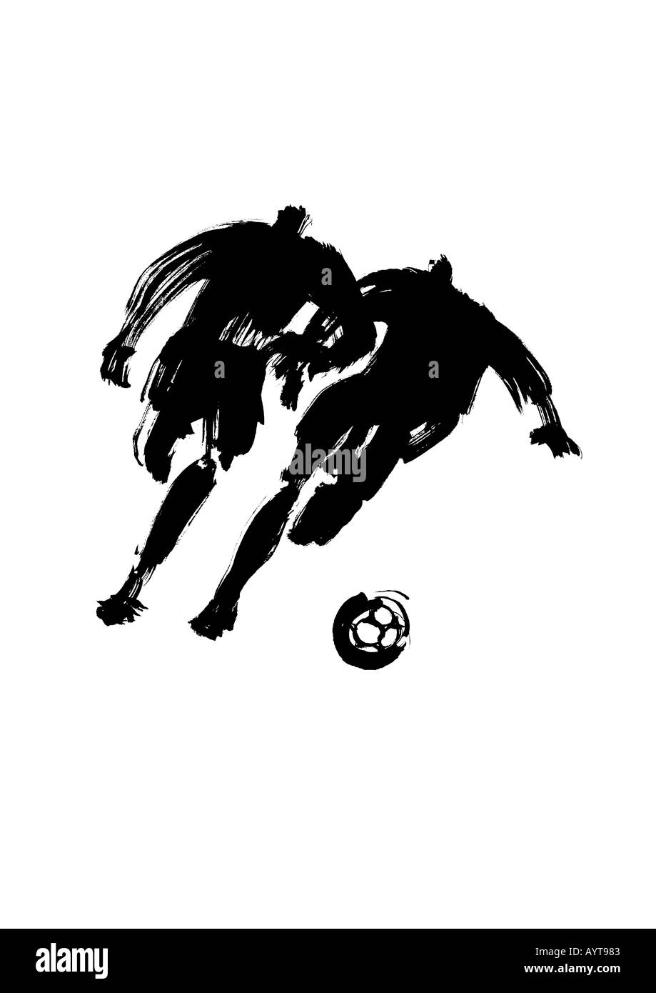 Artistic black ink painting of two soccer players Stock Photo - Alamy