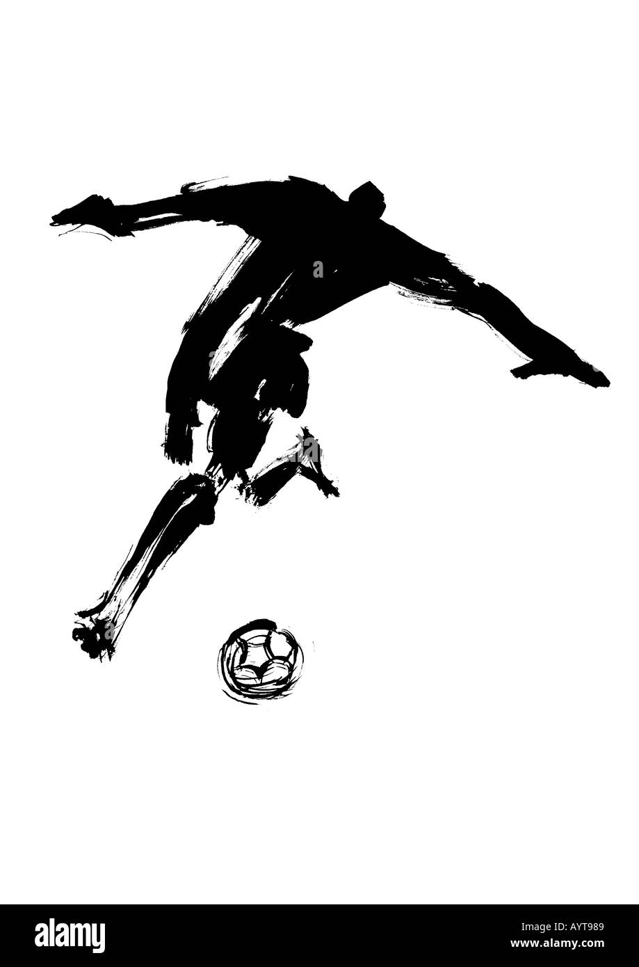 Artistic black ink painting of a soccer player Stock Photo - Alamy