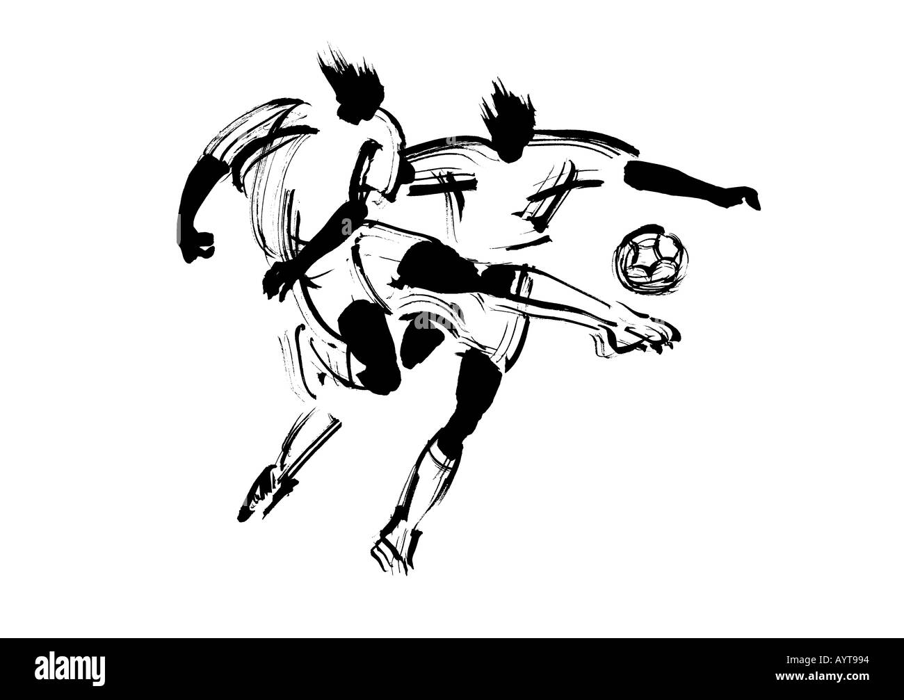 Artistic black ink painting of two soccer players Stock Photo - Alamy