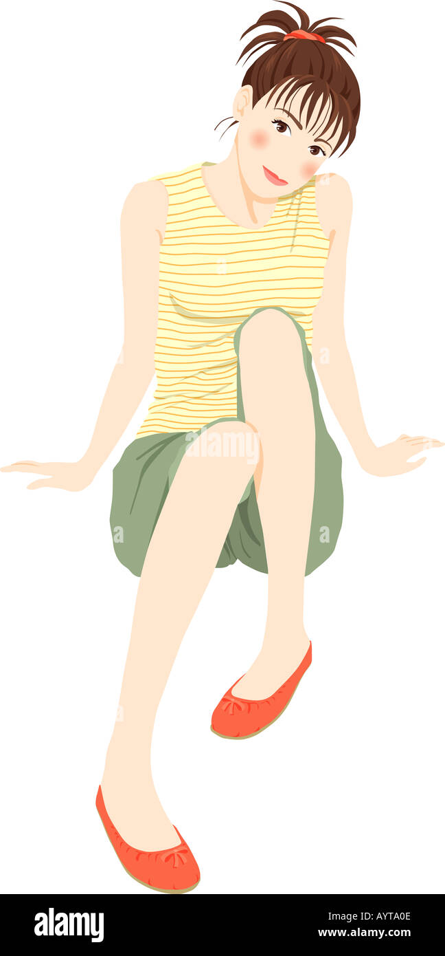 Illustration of a woman in yellow tank top Stock Photo - Alamy