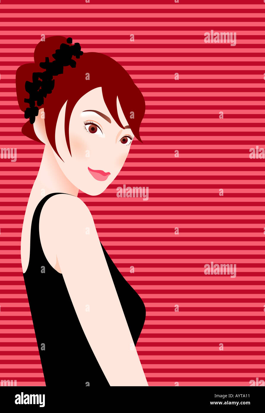 Illustration of a woman with red stripe background Stock Photo - Alamy