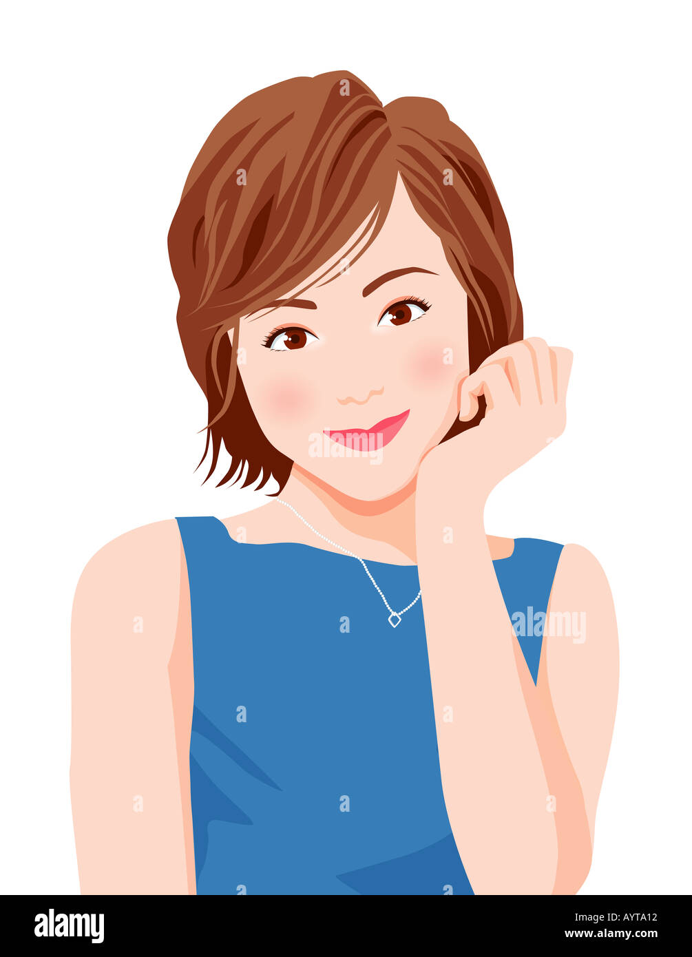 Illustration of a smiling woman in blue shirt Stock Photo - Alamy