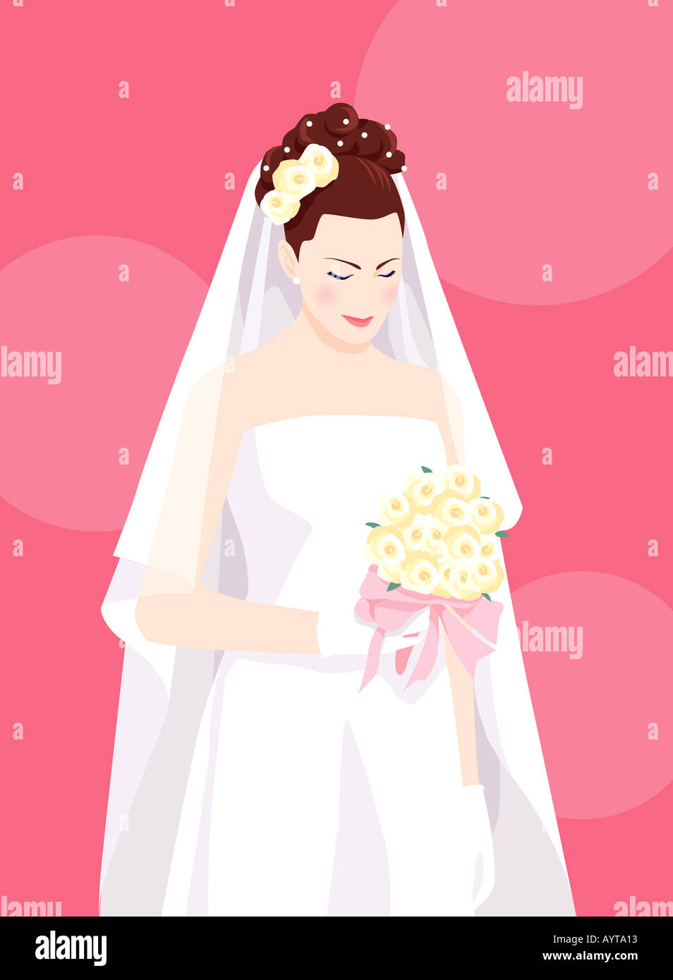 Illustration of a bride in white wedding dress Stock Photo - Alamy