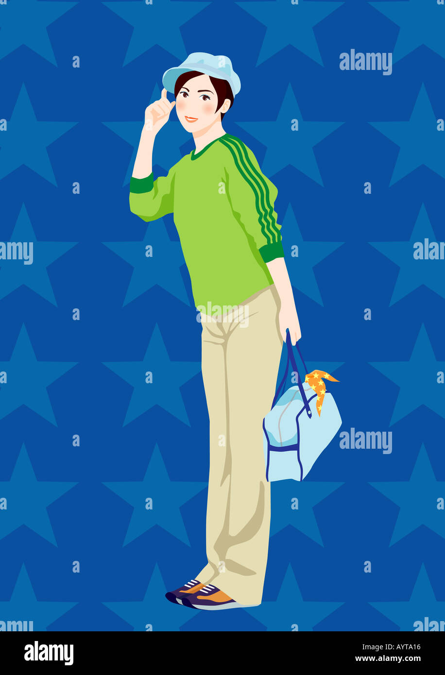 Illustration of a woman in blue cap Stock Photo - Alamy