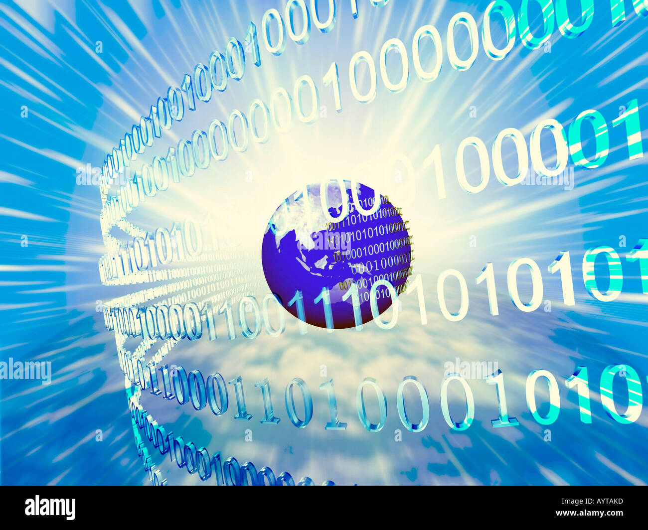 Binary numbers over a global network Stock Photo - Alamy