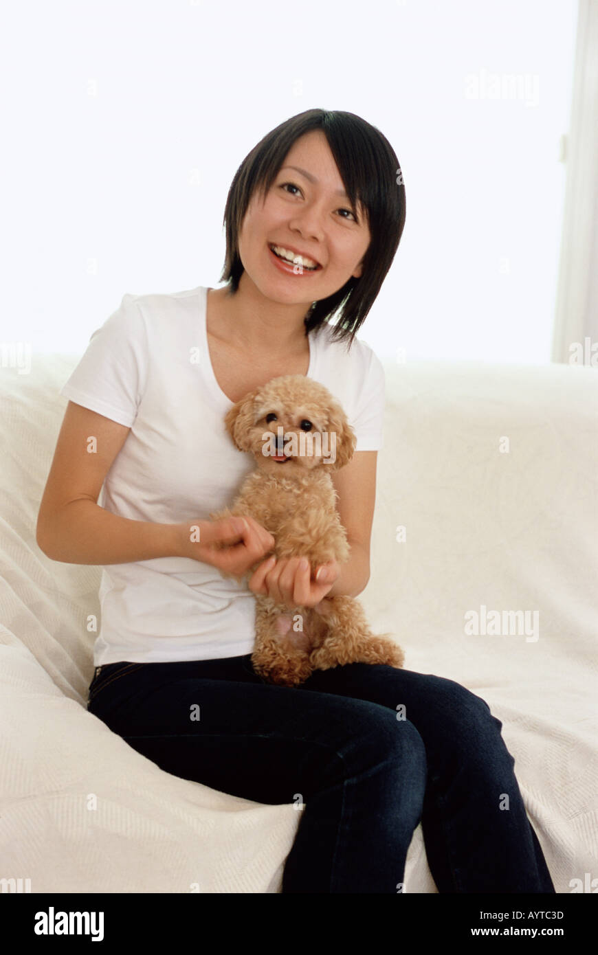 Young woman with a poodle Stock Photo - Alamy
