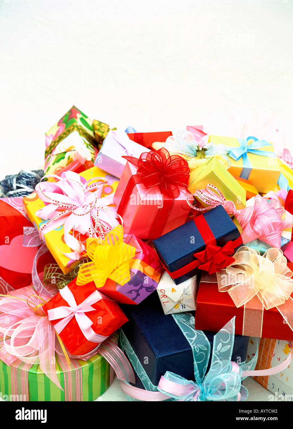 Pile of colorfully wrapped presents Stock Photo - Alamy
