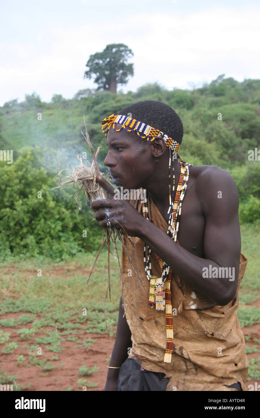 Hadza tribe fire hi-res stock photography and images - Alamy