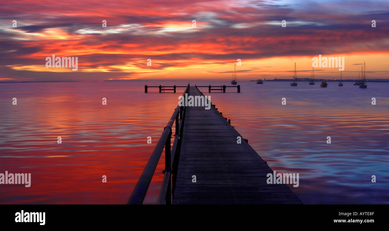 GRIFFINS GULLY JETTY SUNRISE Corio Bay Geelong Victoria Australia Stock ...