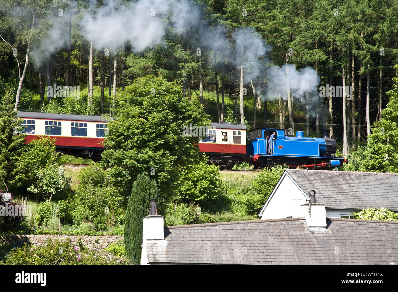 Steam train on the Lakeside & Haverthwaite railway, Nr Ulverston ...