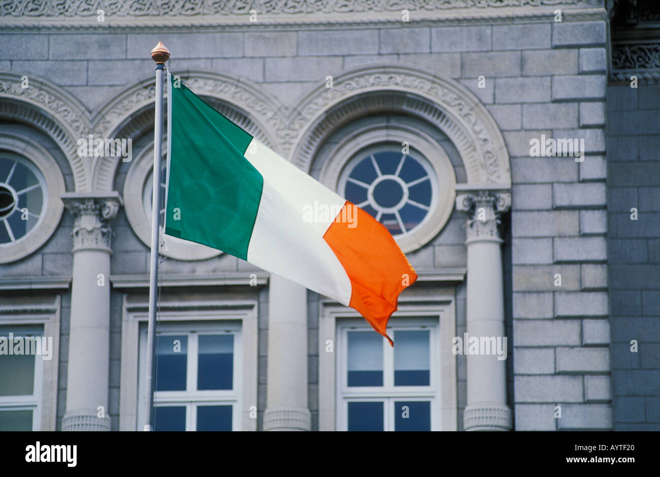 Eire flag flying outside the Government buildings on Upper Merrion ...