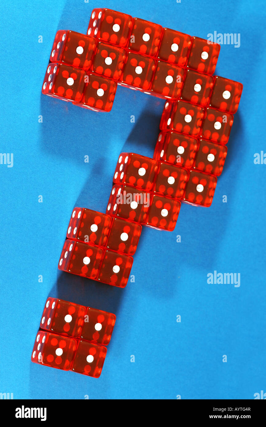 Question mark made out of red dices on blue background Stock Photo - Alamy