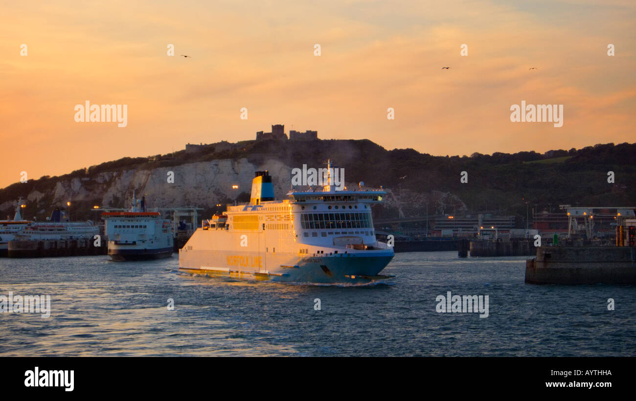 Norfolk Line ferry leaving Dover Harbour at sunset England Stock Photo ...