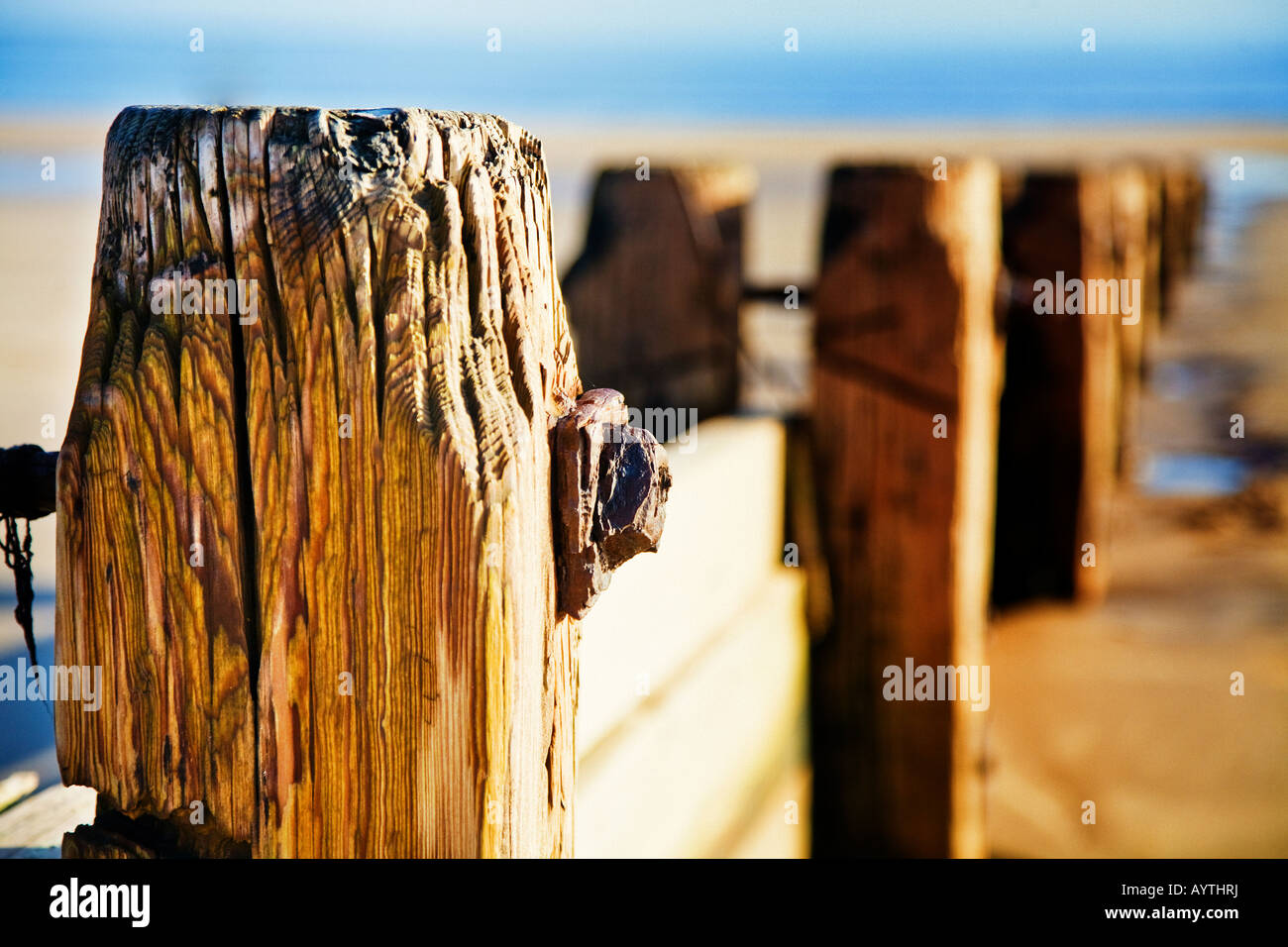 Wooden breakwater at Alnmouth Stock Photo - Alamy