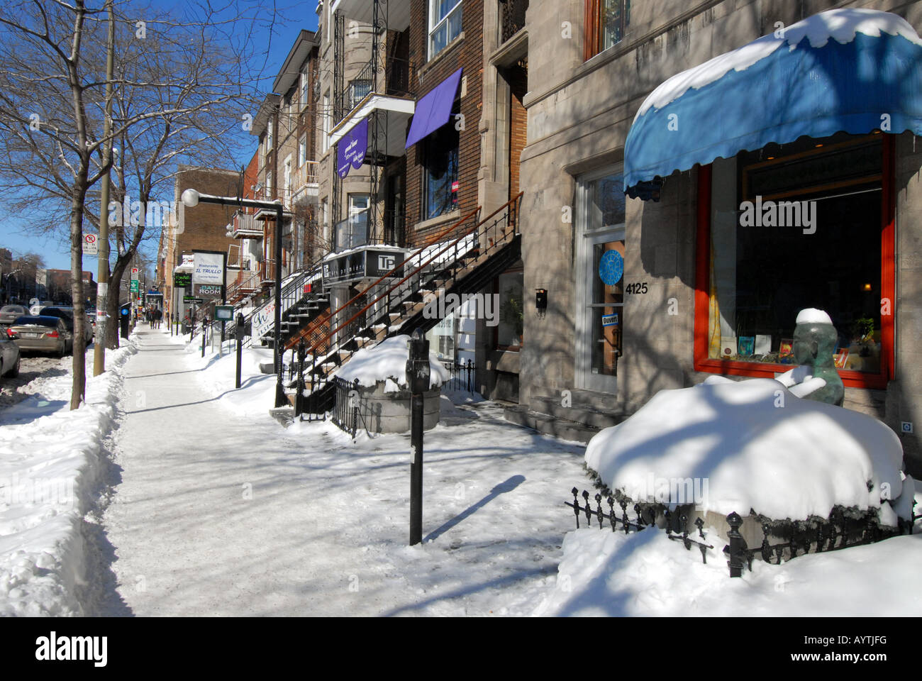 Saint Denis street winter Montreal Canada Stock Photo - Alamy