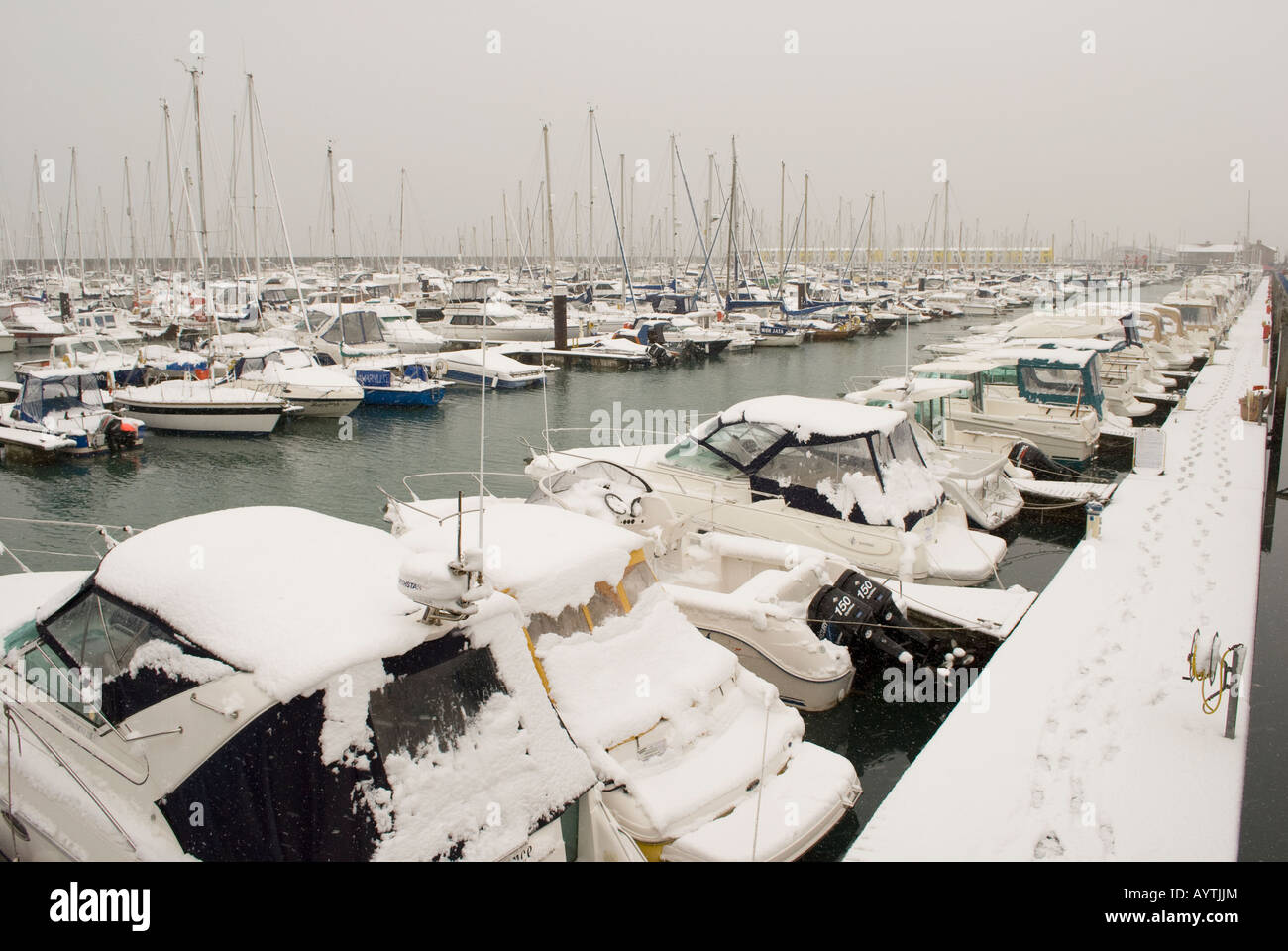 Brighton Marina after snow Stock Photo - Alamy