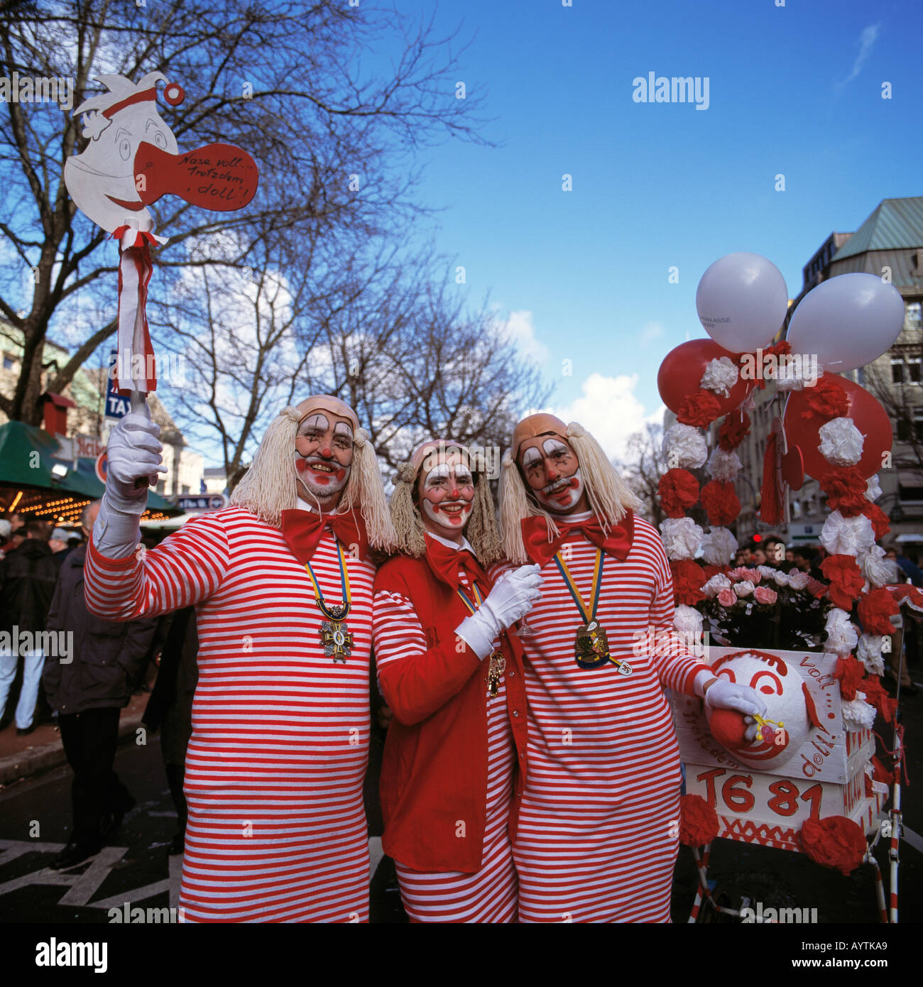 carnival, Rhineland carnival, three clowns, D-Duesseldorf, Rhine, North ...