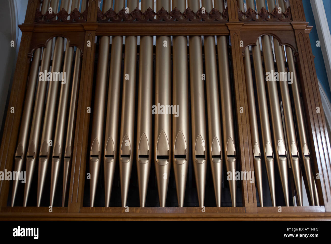 row of organ pipes in a church Stock Photo - Alamy