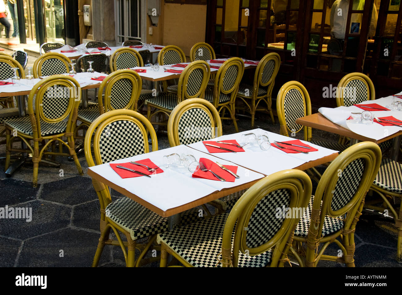Tables and chairs of a restaurant in Nice, France Stock Photo - Alamy