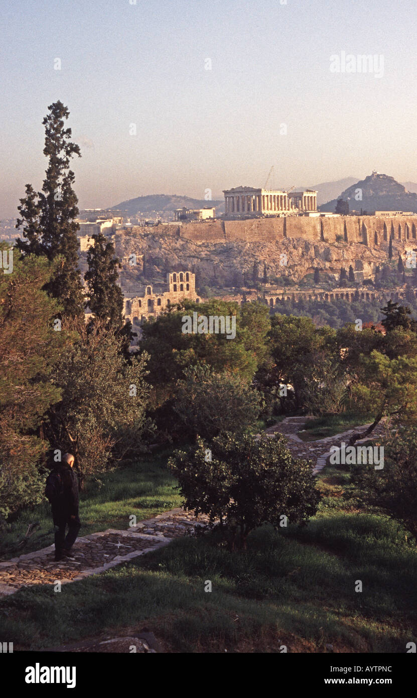 ATHENS A winter view of the Acropolis from Filopappou Hill Stock Photo ...