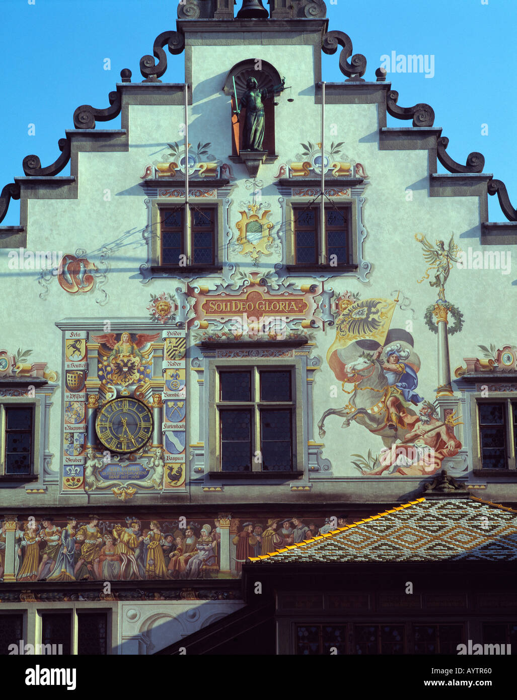 Wandmalerei, Fassade Altes Rathaus in Lindau, Bodensee, Schwaben ...