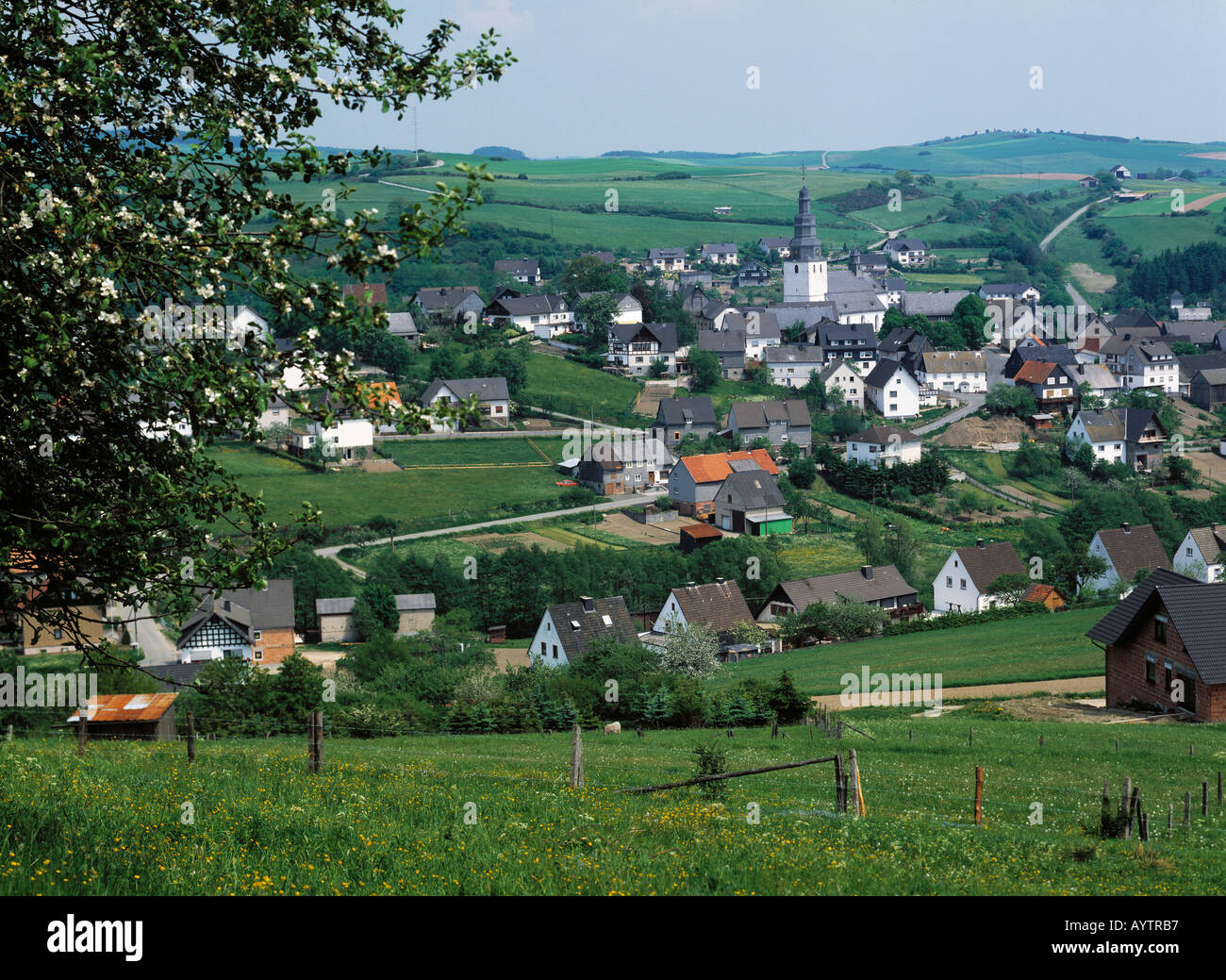 Panoramaansicht, Stadtansicht mit Kirche, Hallenberg, Naturpark ...