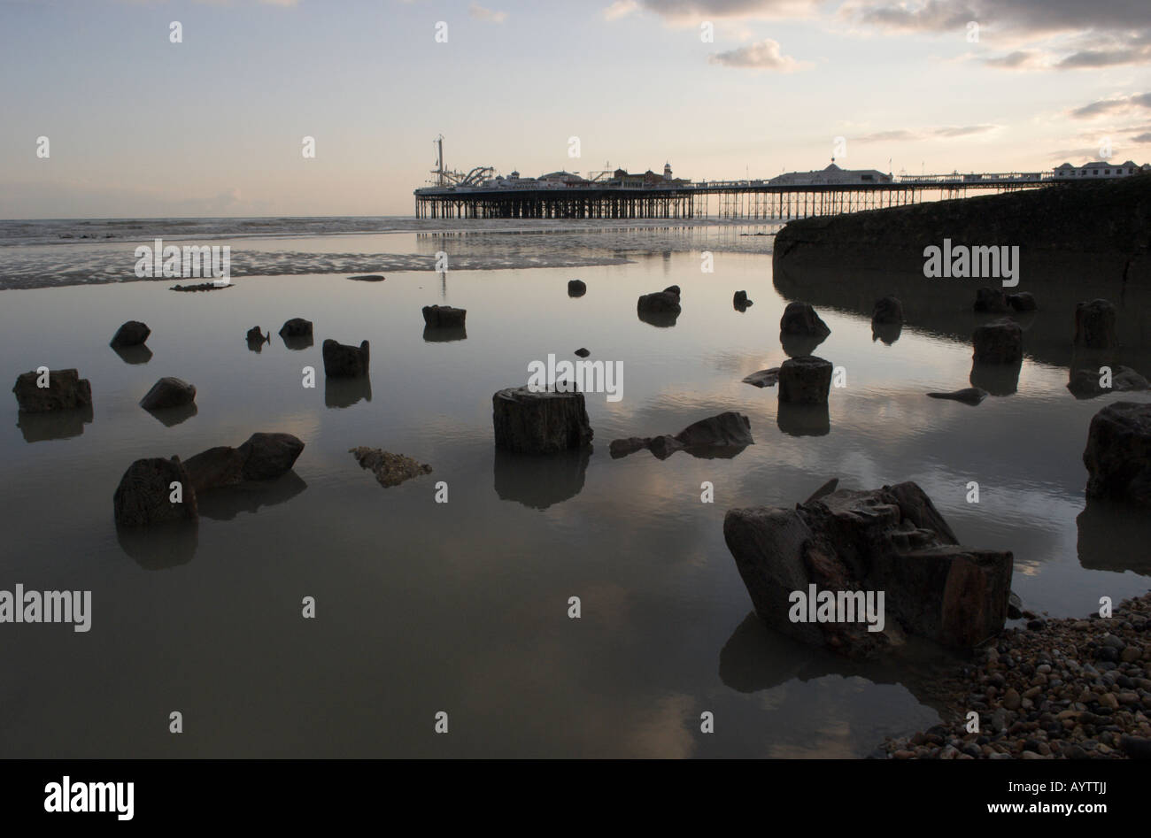 Remains of the Victorian Royal Suspension Chain Pier at Brighton Stock ...