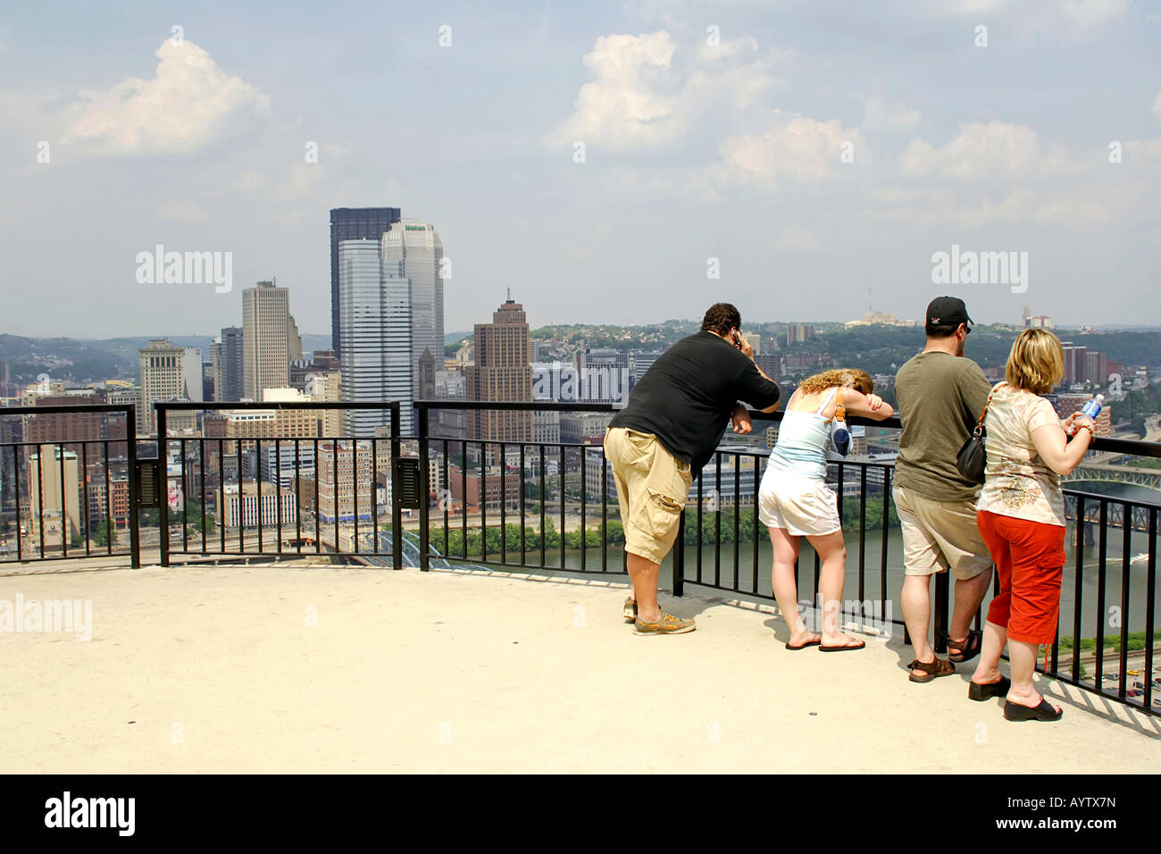 People on the viewing platform at the top of Mount Washington looking ...