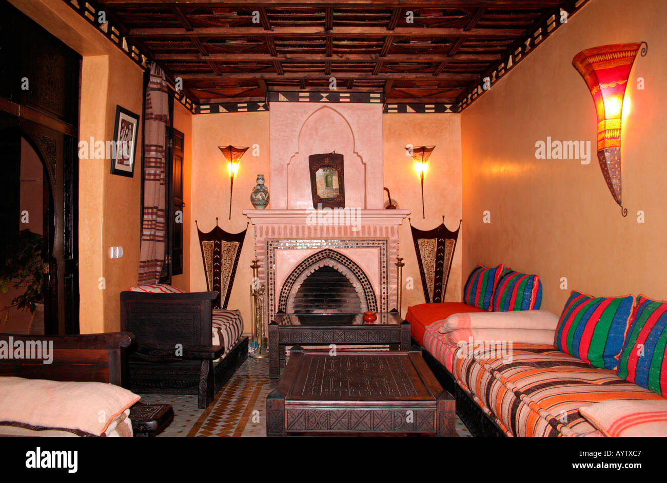 Moroccan riad, interior of riad Jnane Mogador, Marrakech, Morocco ...